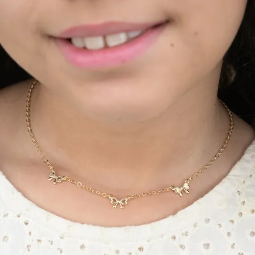 Conjunto - Conjunto Infantil Brinco e Colar de Lacinhos Banhado a Ouro ...